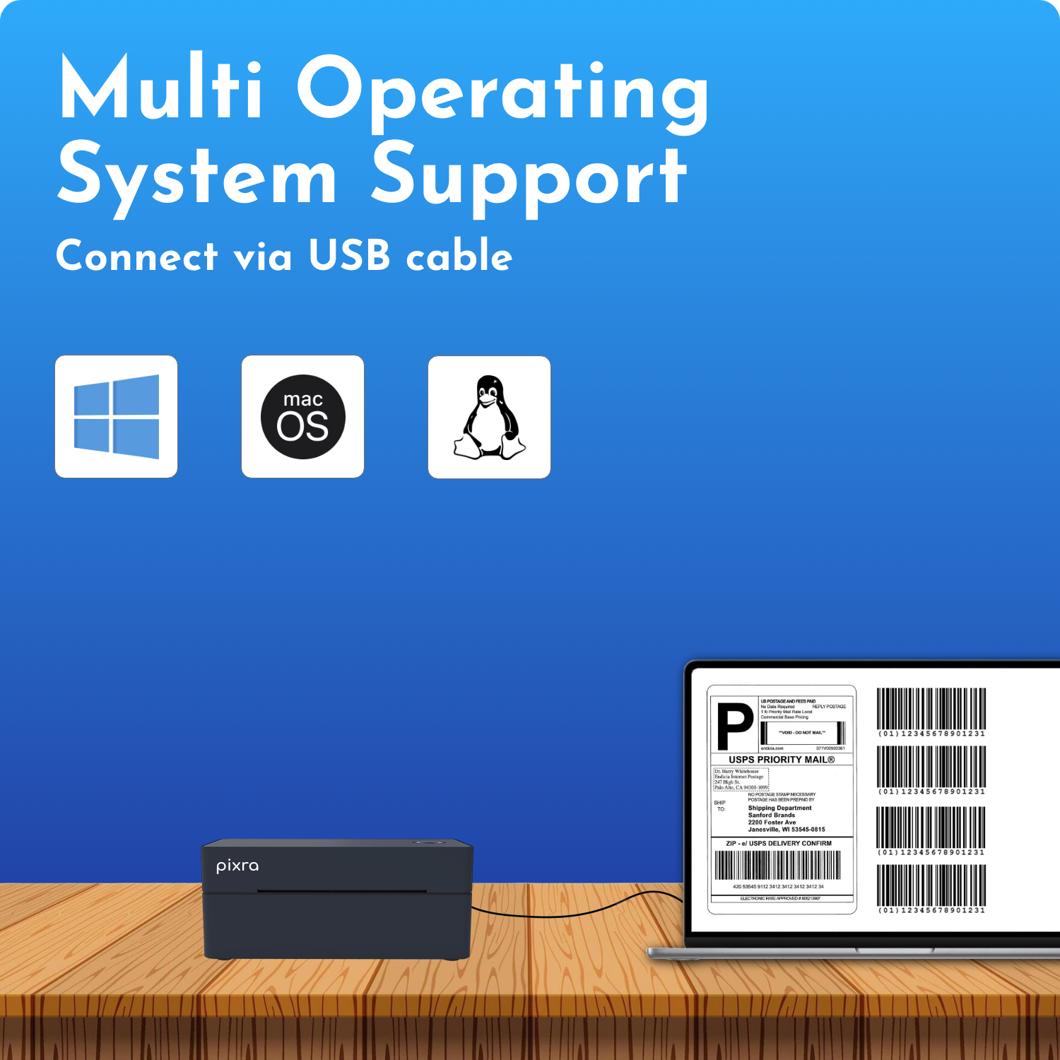 Pixra P30 USB Direct Thermal Shipping Label Printer & Barcode Printer ...